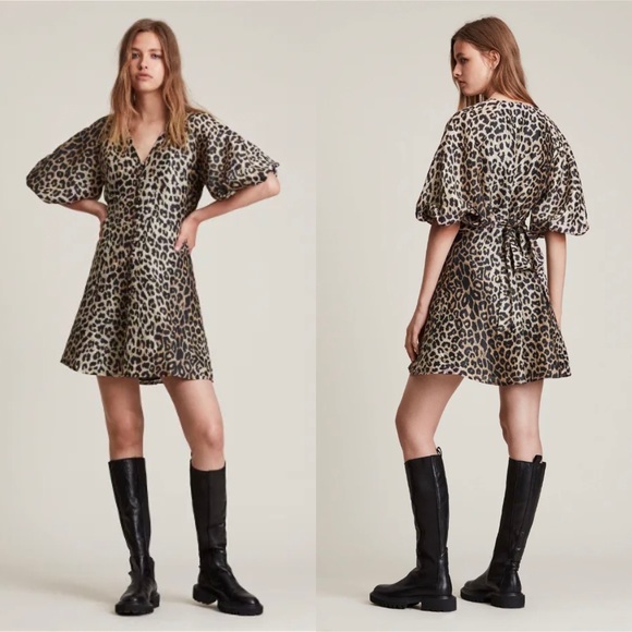 All Saints | Dresses | Allsaints Ilora Leppo Linen Blend Animal Print ...